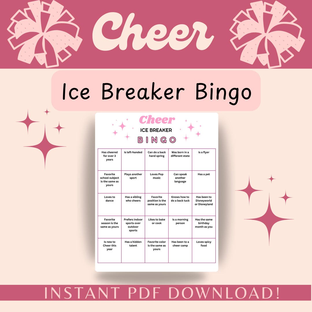 Cheer Ice Breaker Game, Cheer Get to Know You, Ice Breaker Bingo ...