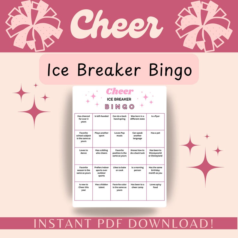 Cheer Ice Breaker Game, Cheer Get to Know You, Ice Breaker Bingo ...