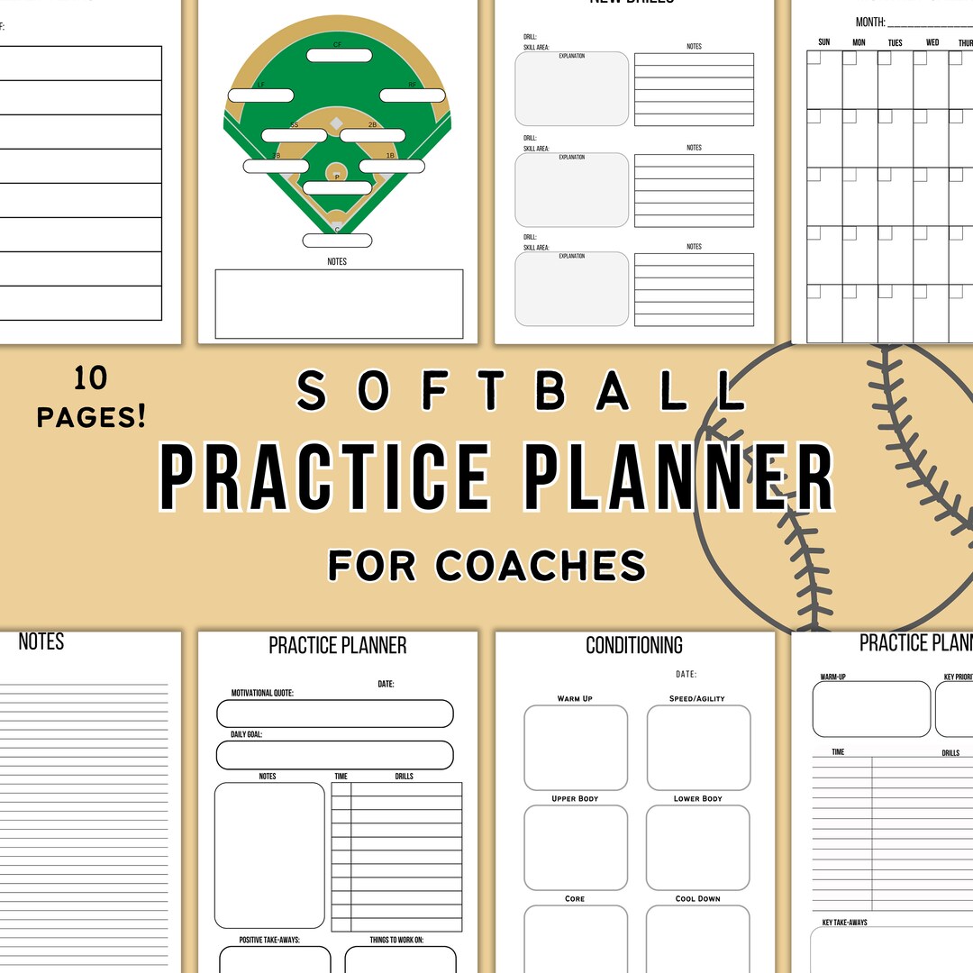 Softball Practice Planner, Softball Coach Planner, Softball Planner for ...