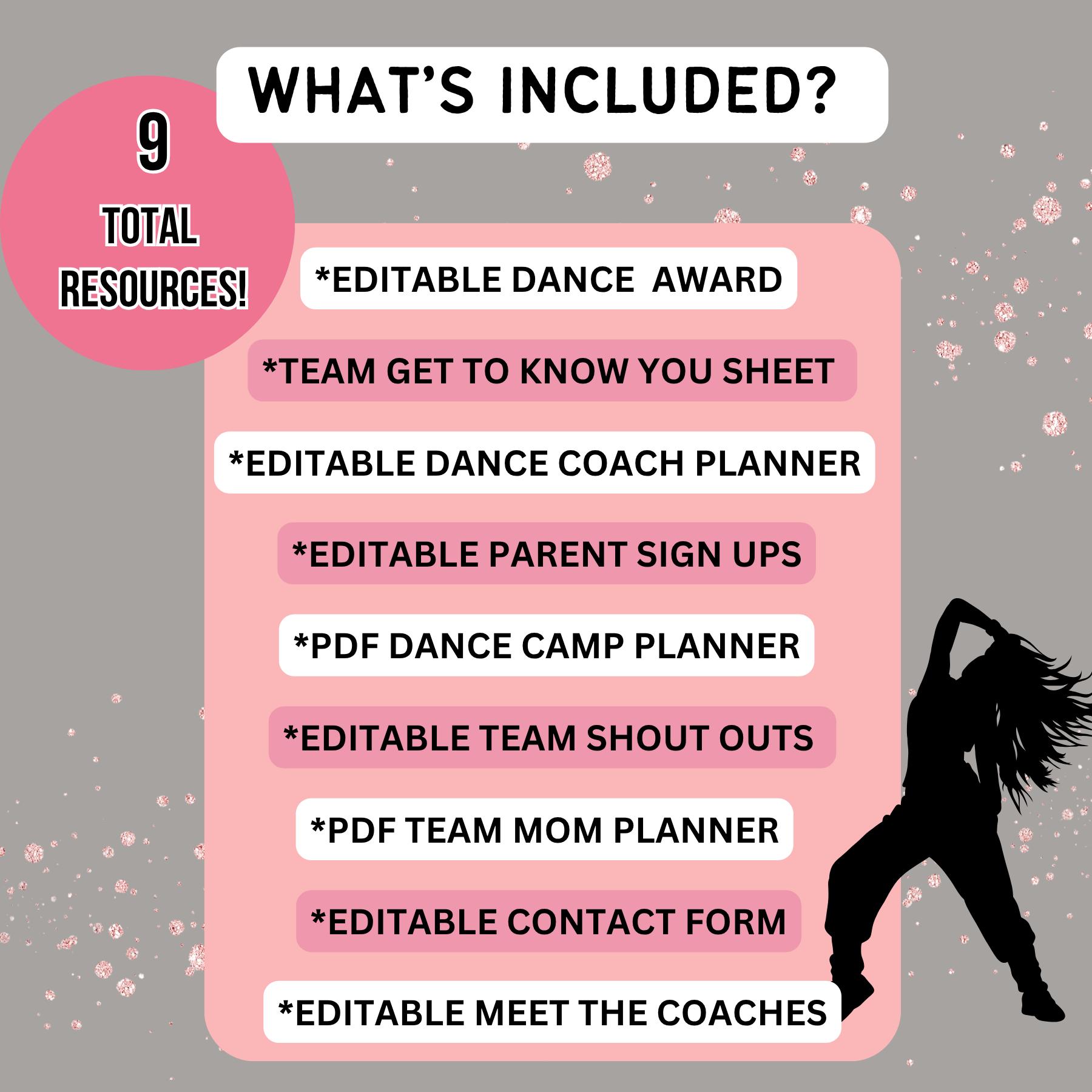 Digital Dance Coach Bundle, Dance Coach Planners, Editable Dance Forms ...