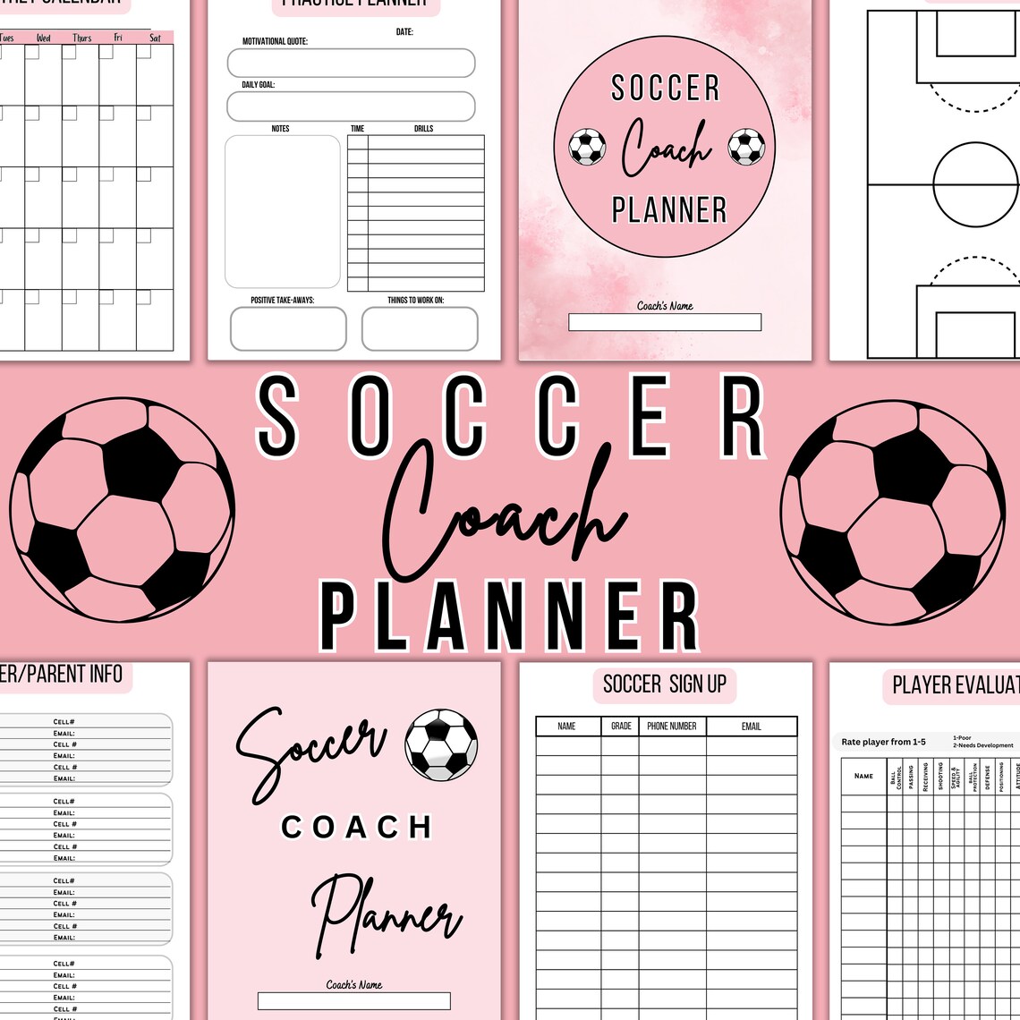 Pink Soccer Coach Planner, Soccer Team Planner for Coaches, Soccer ...