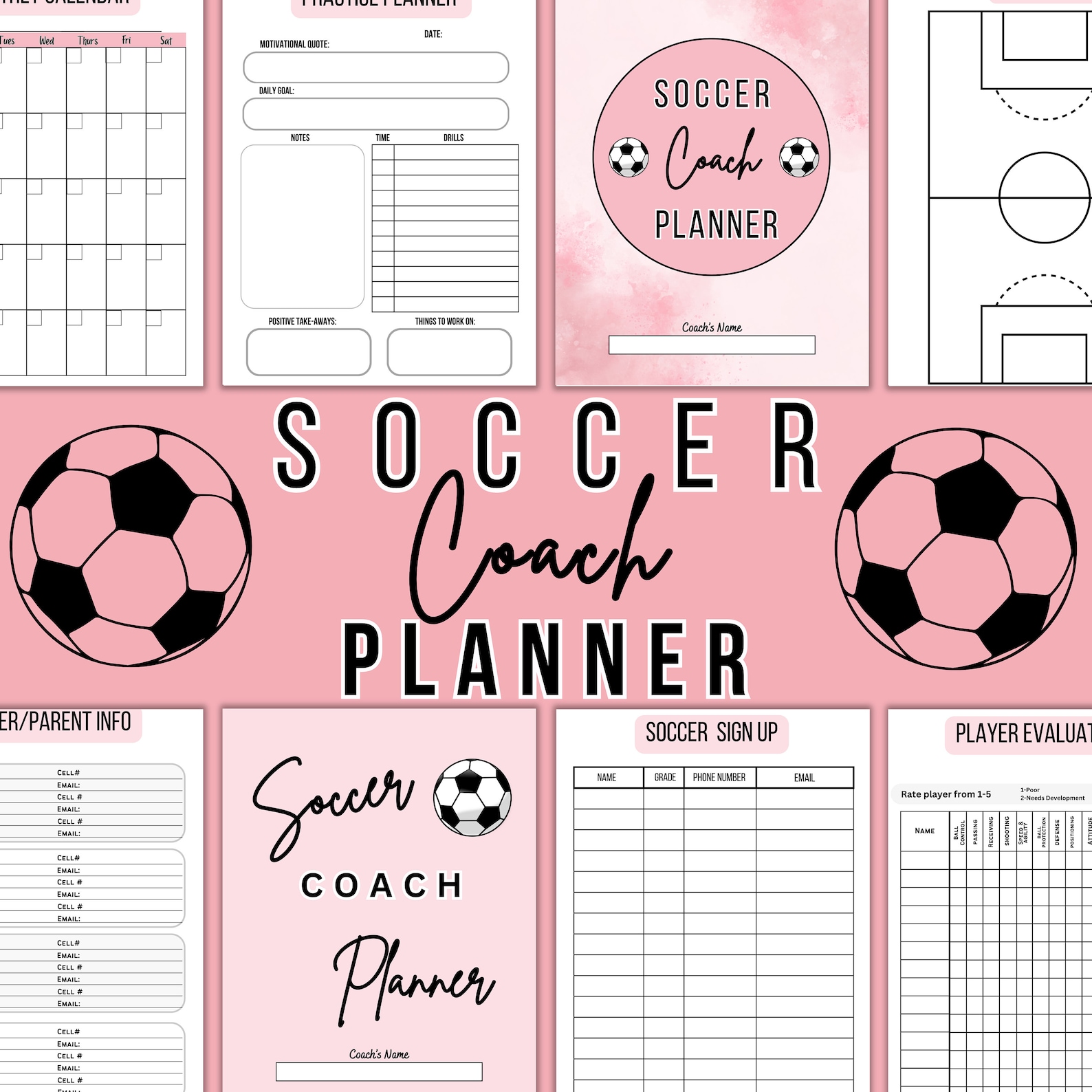 Pink Soccer Coach Planner, Soccer Team Planner for Coaches, Soccer ...