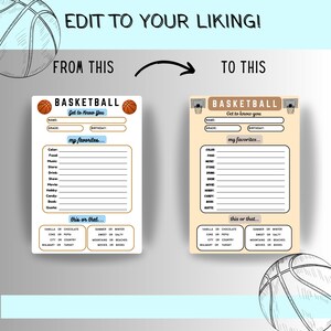 Basketball Team Get to Know You Sheet, Editable Get to Know You, Team ...