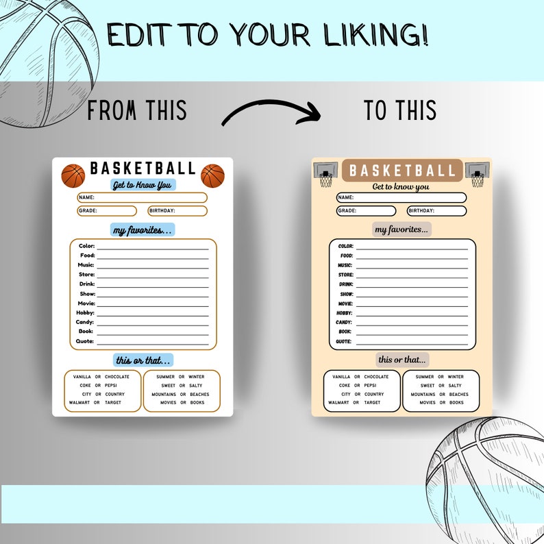 Basketball Team Get to Know You Sheet, Editable Get to Know You, Team ...