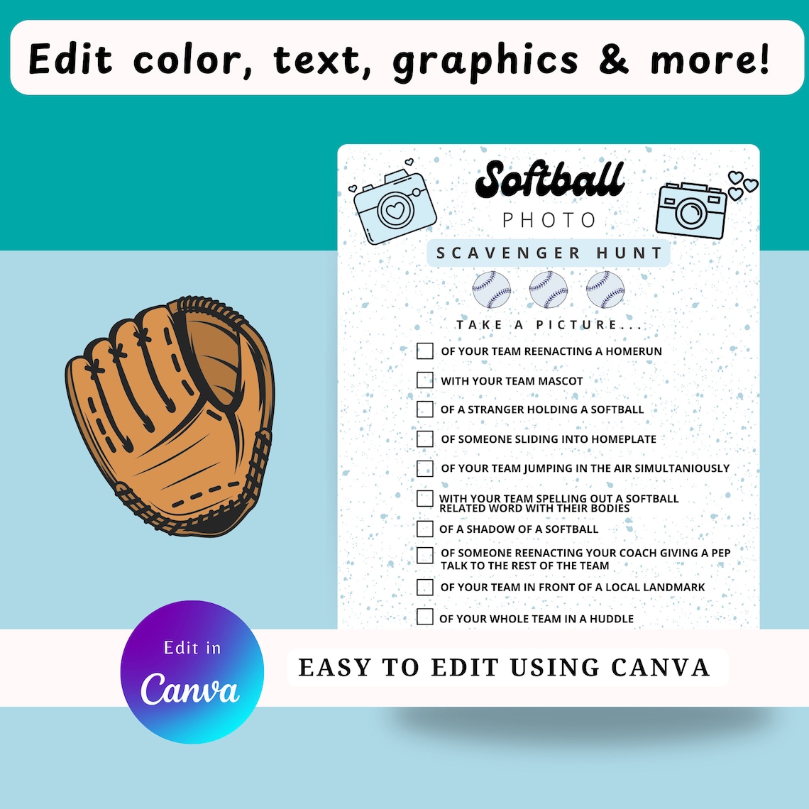 Softball Team Scavenger Hunt, Softball Photo Scavenger Hunt, Softball ...