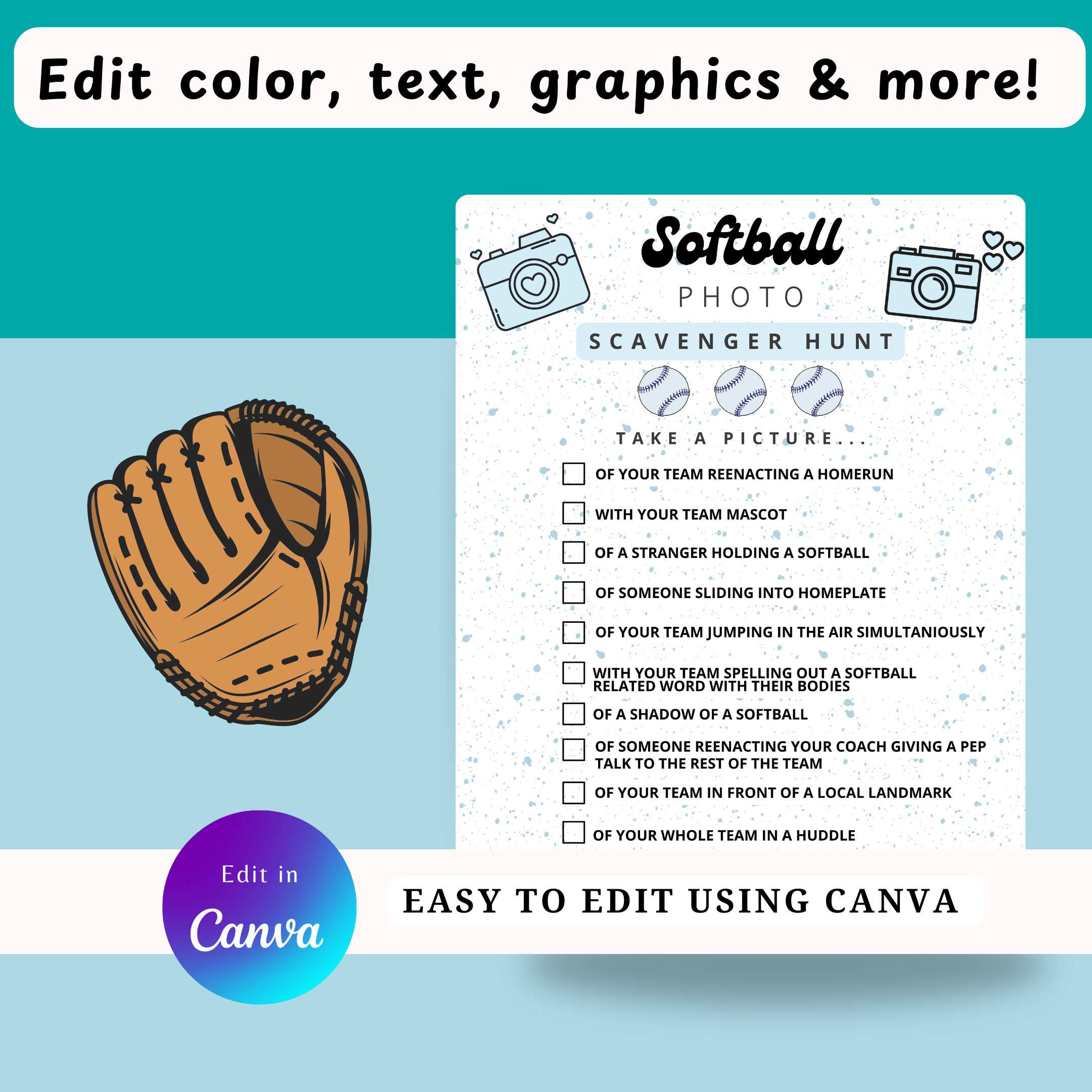 Softball Team Scavenger Hunt, Softball Photo Scavenger Hunt, Softball ...