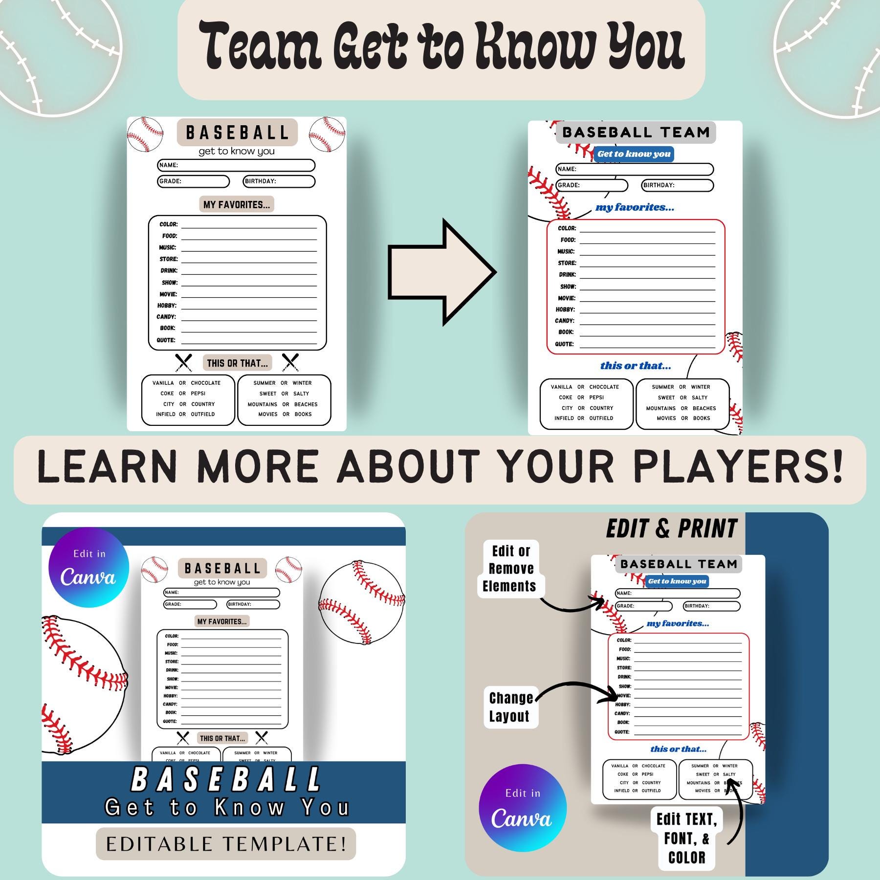 Baseball Team Mom Bundle, Editable Team Mom Forms, Team Mom Baseball ...