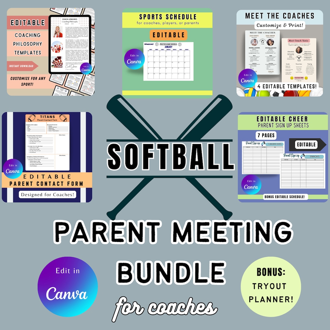 Softball Meeting Bundle for Coaches, Parent Meeting, Softball Forms ...