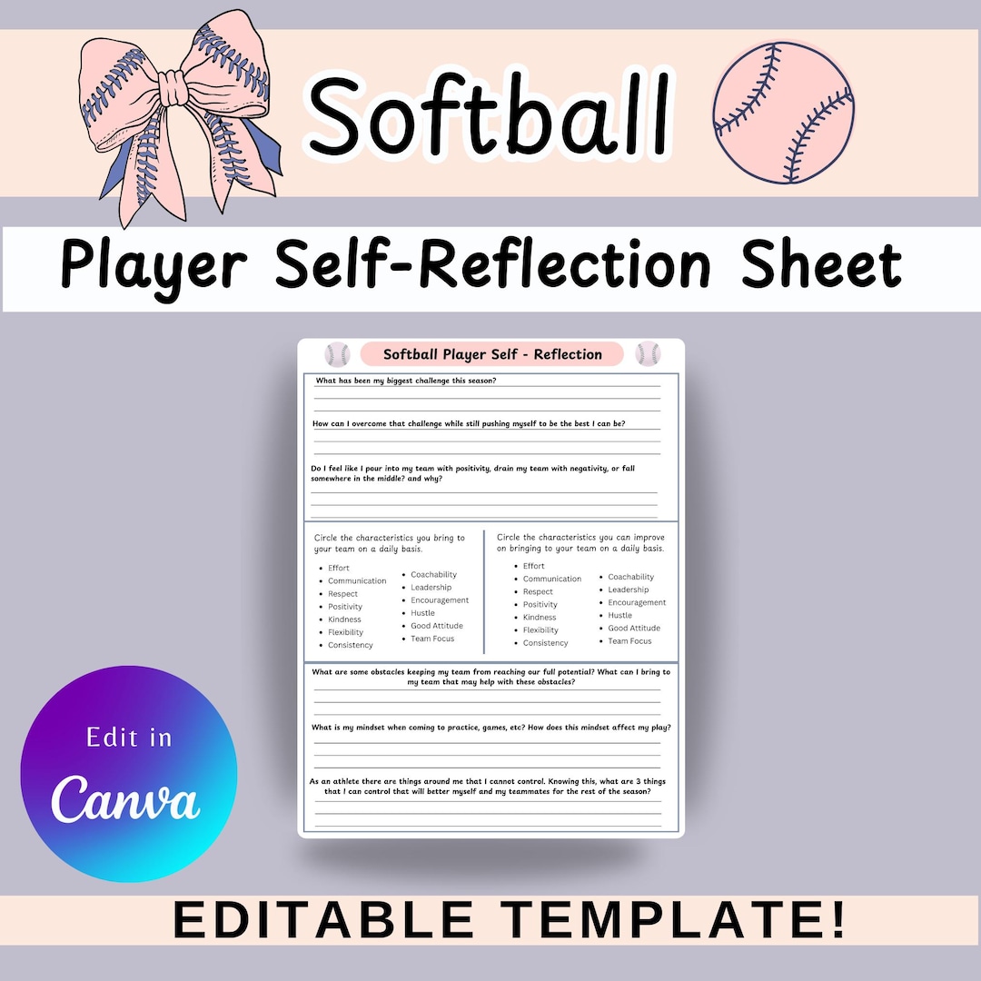 Softball Player Self Reflection Sheet, Editable Self Reflection ...