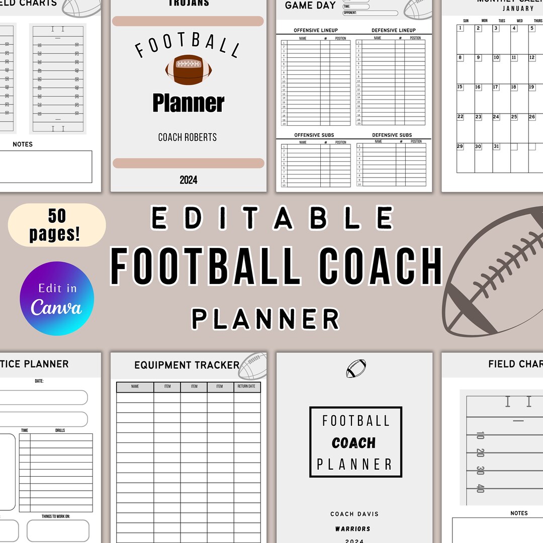 Editable Football Coach Planner, Printable Football Coach Planner ...