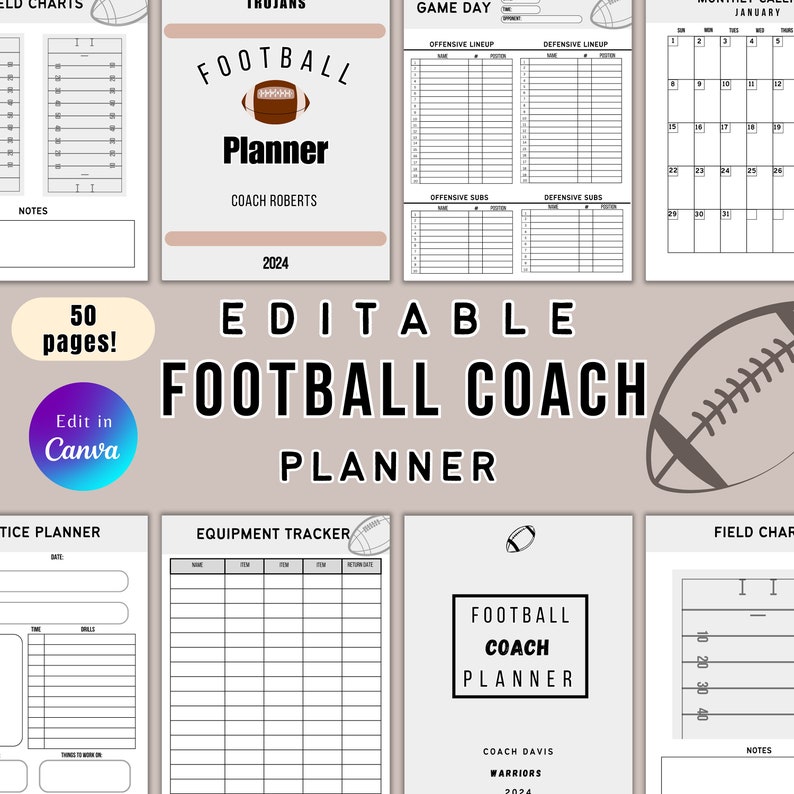 Editable Football Coach Planner, Printable Football Coach Planner ...
