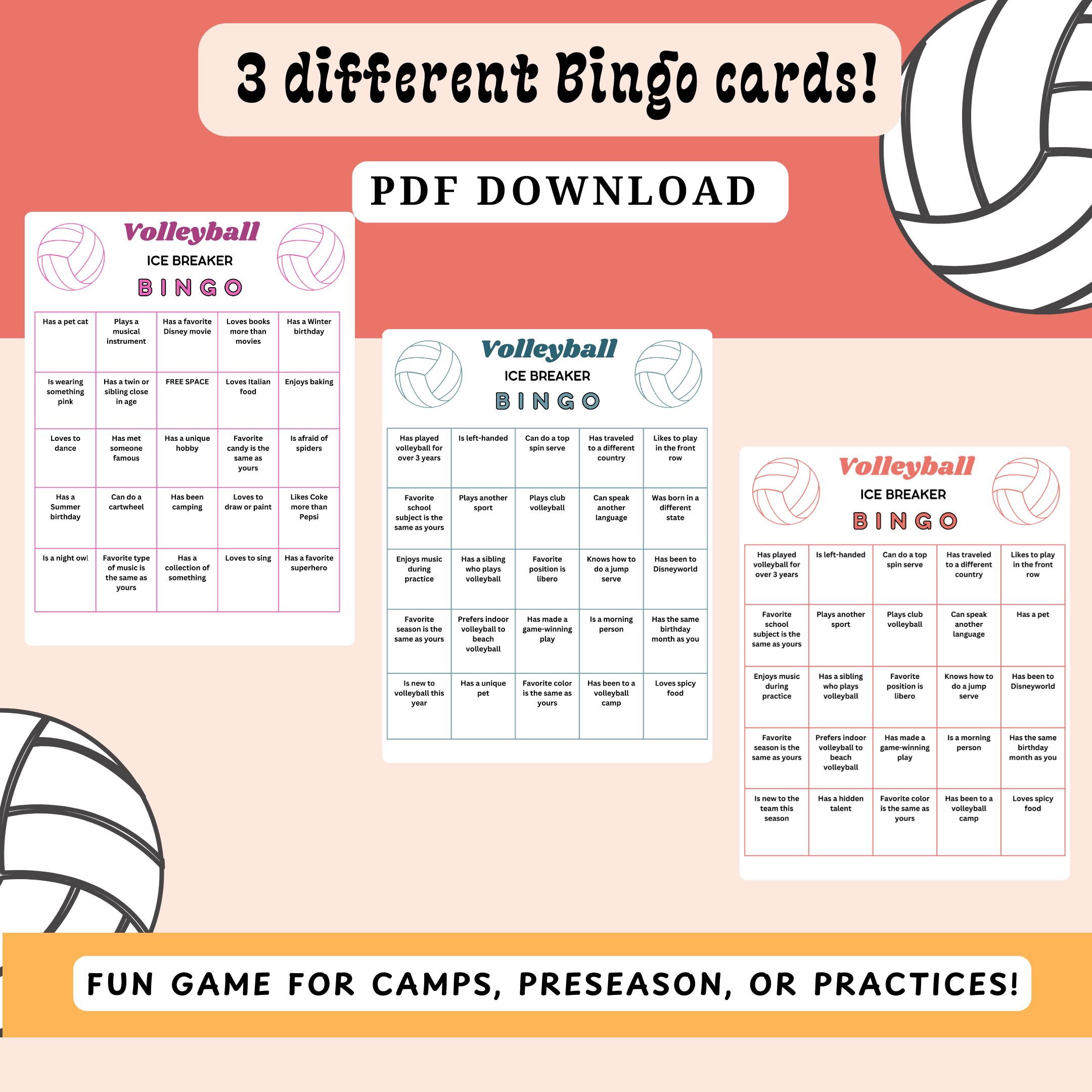 Volleyball Ice Breaker Bingo, Volleyball Ice Breaker, PDF Download ...