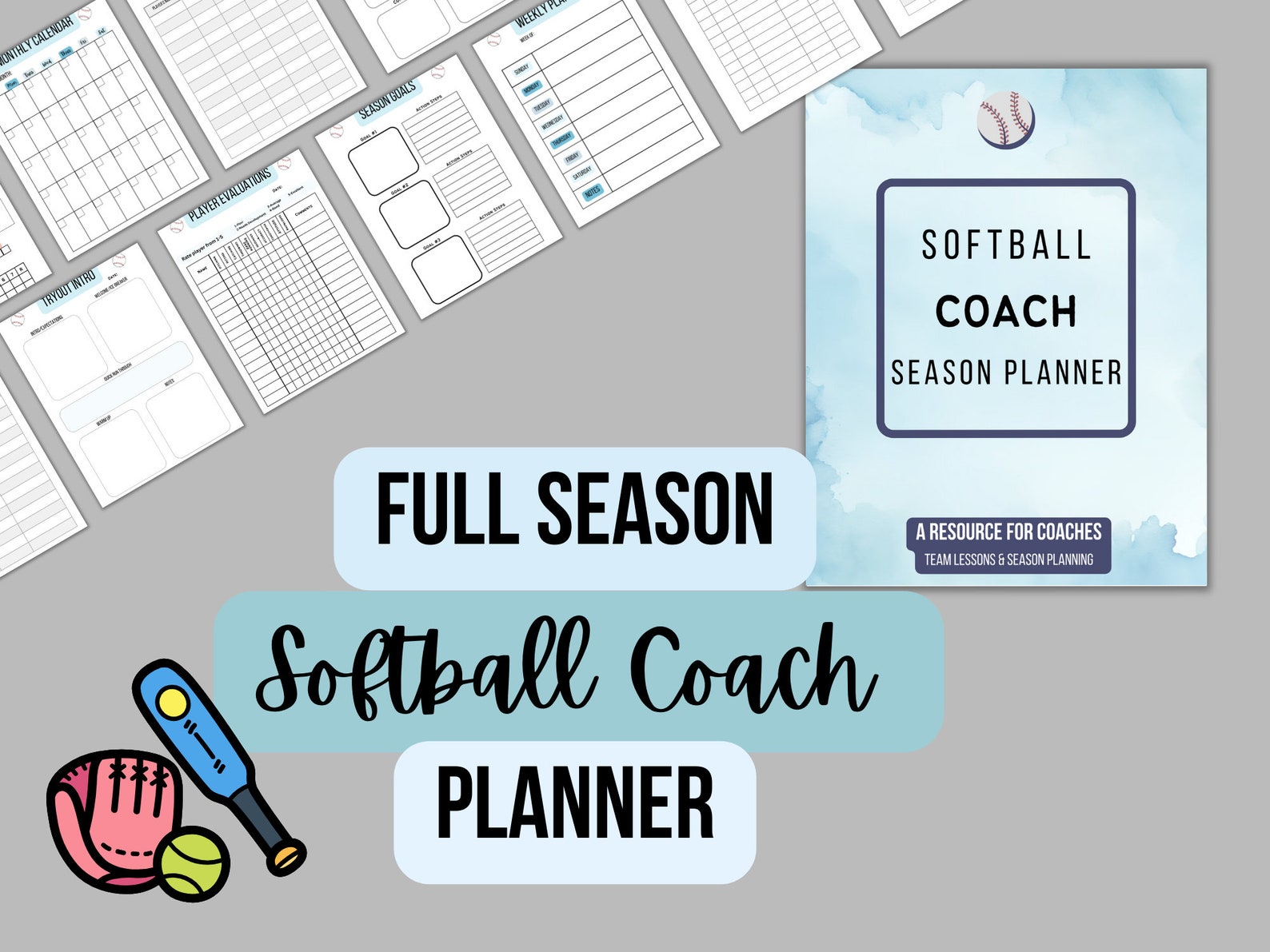 Softball Coach Planner, Softball Season Planner, Printable Planner, Softball Binder, Softball ...