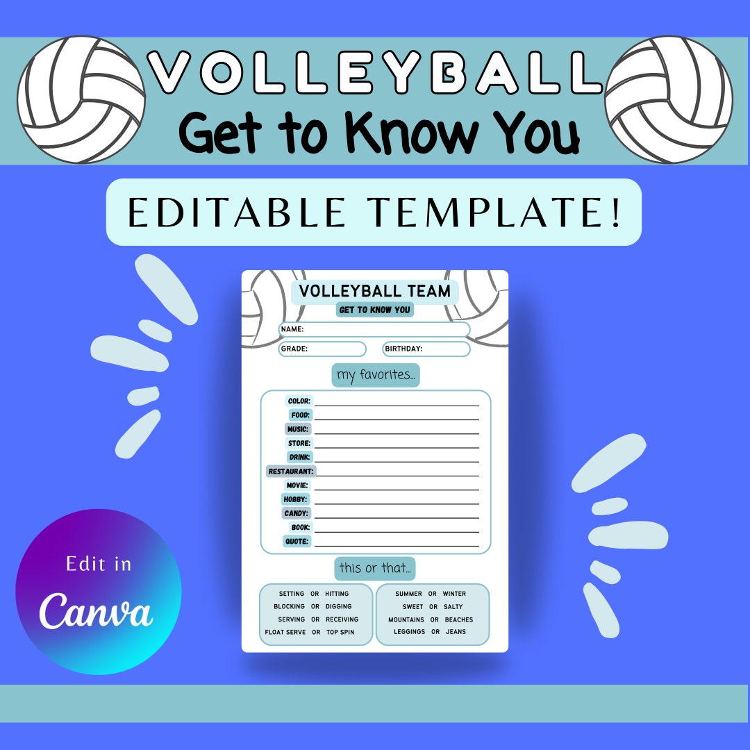 Volleyball Team Get to Know You Sheet, Editable Get to Know You, Team ...