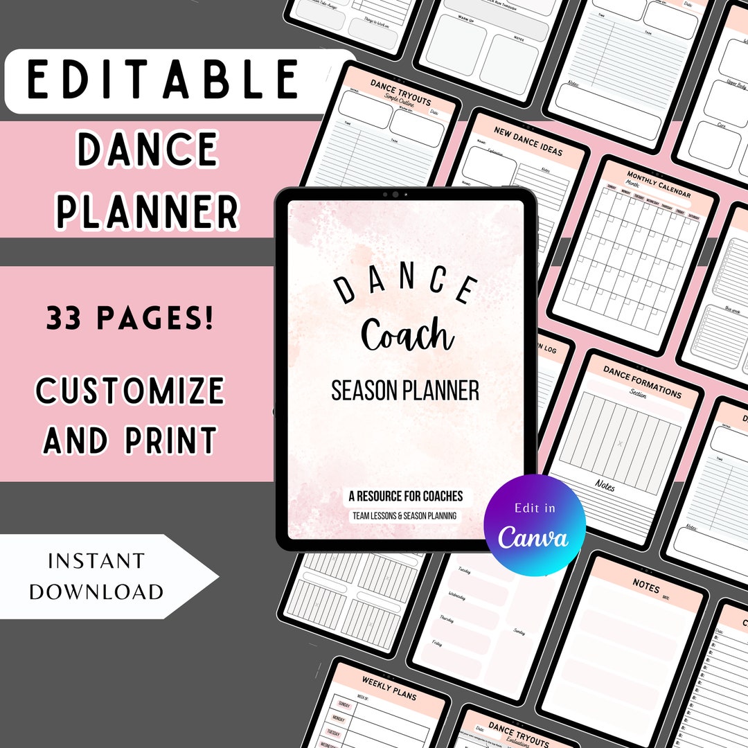 Editable Dance Planner, Editable Dance Coach Planner, Dance Teacher ...