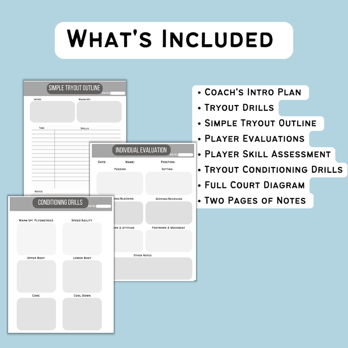 Volleyball Tryout Planner, Volleyball Tryout Sheet, Volleyball Coach's ...