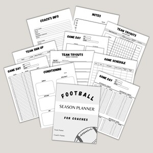 PDF Football Coach Planner, Printable Football Planner, Football Season ...