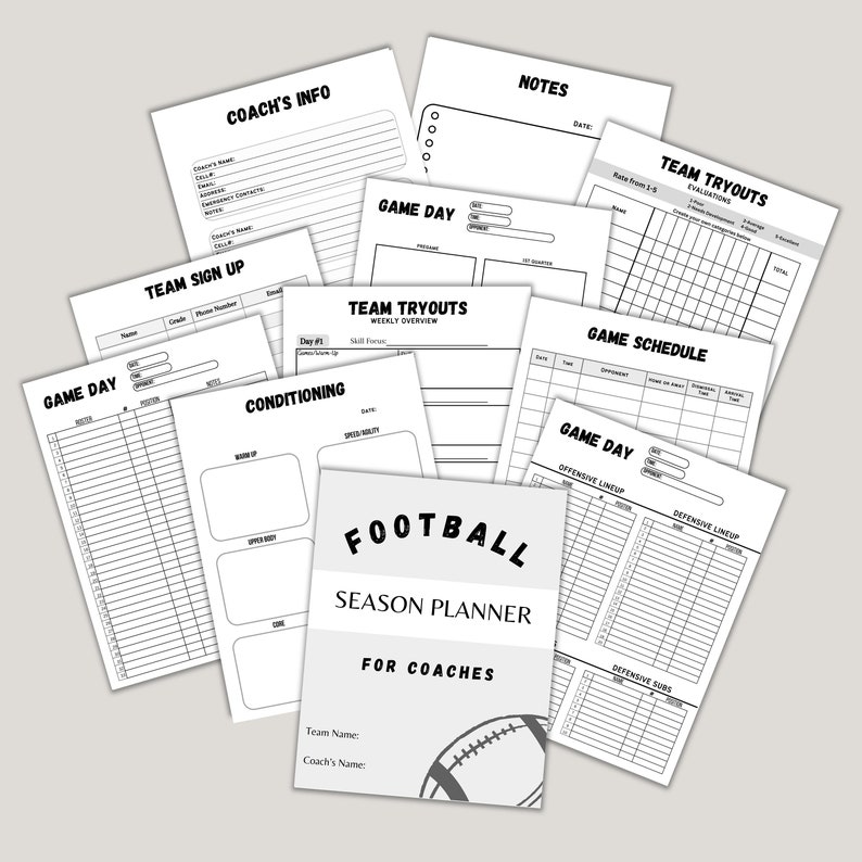 PDF Football Coach Planner, Printable Football Planner, Football Season ...