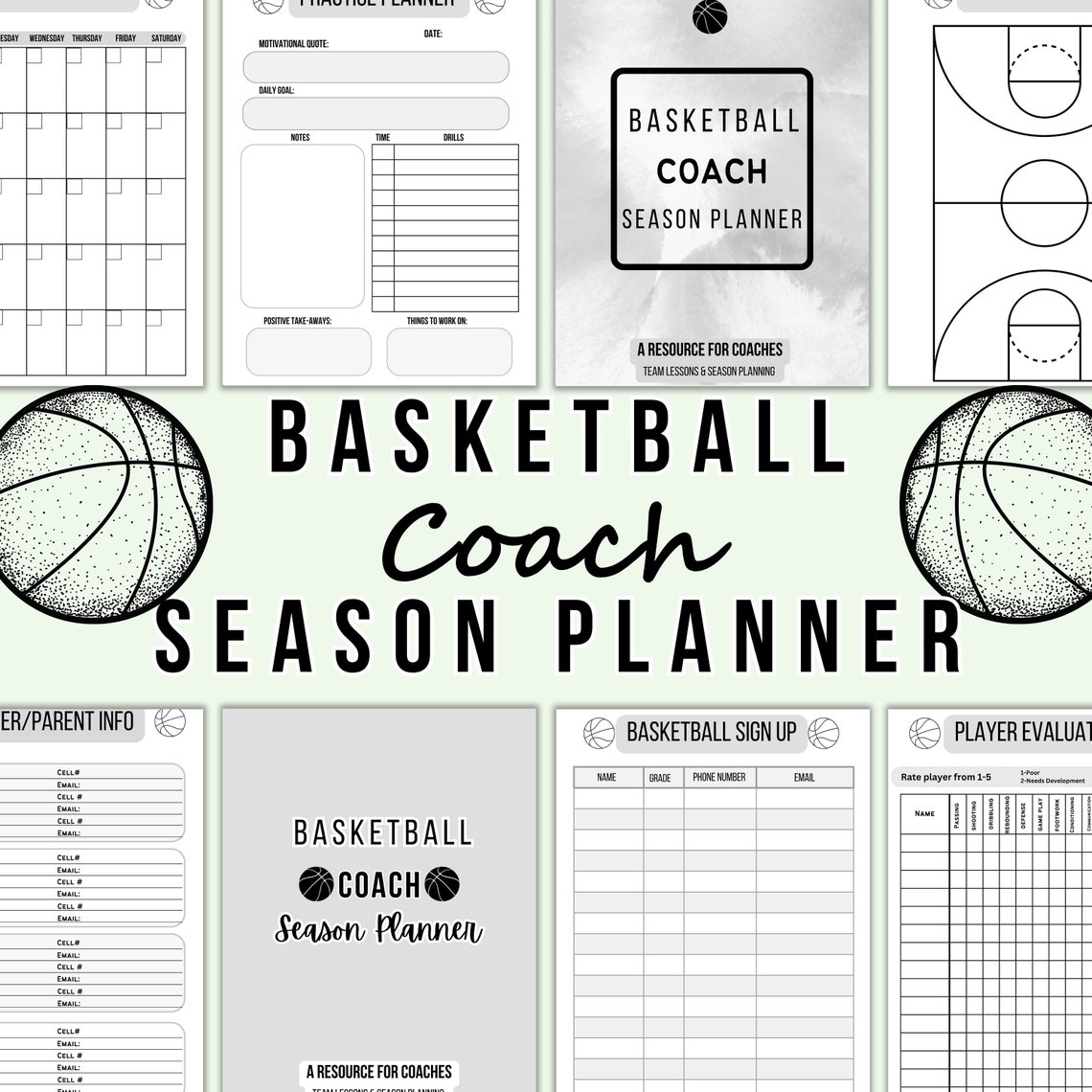 PDF Basketball Planner, Basketball Coach Planner, Basketball Season ...