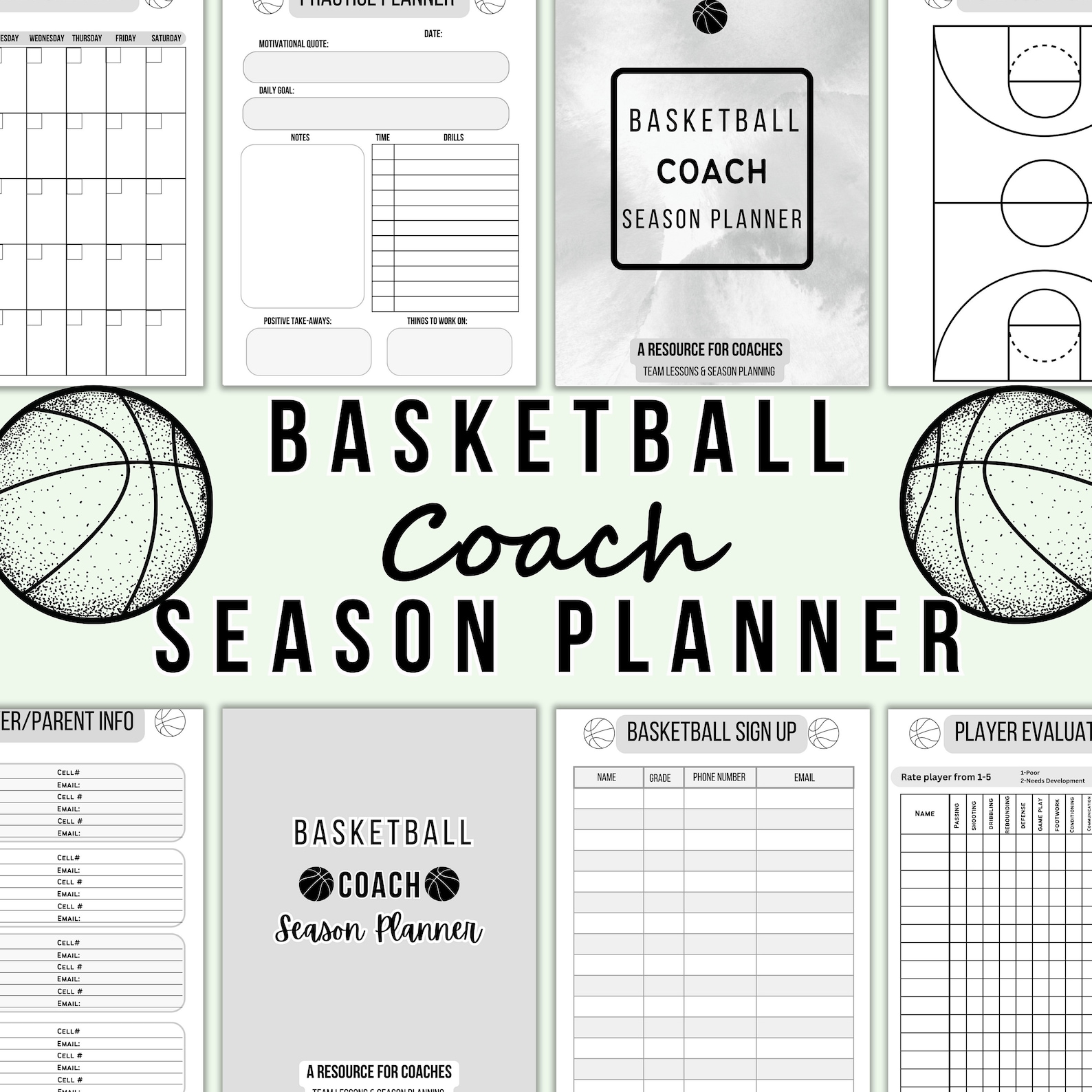 PDF Basketball Planner, Basketball Coach Planner, Basketball Season ...