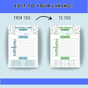 Volleyball Team Get to Know You Sheet, Editable Get to Know You, Team ...