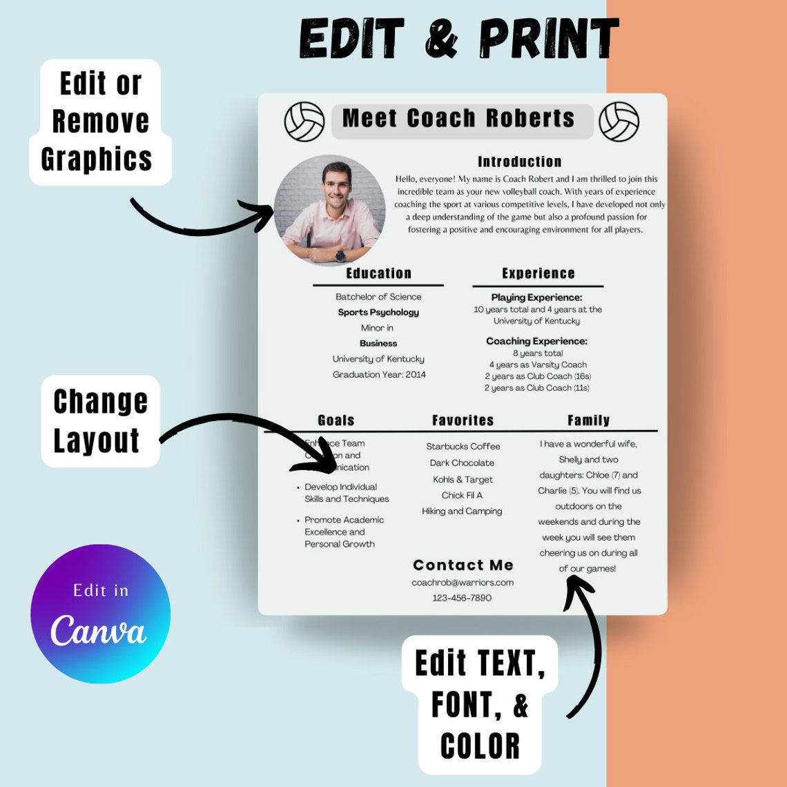 Meet the Volleyball Coach, Editable Meet the Coach Template, Volleyball ...