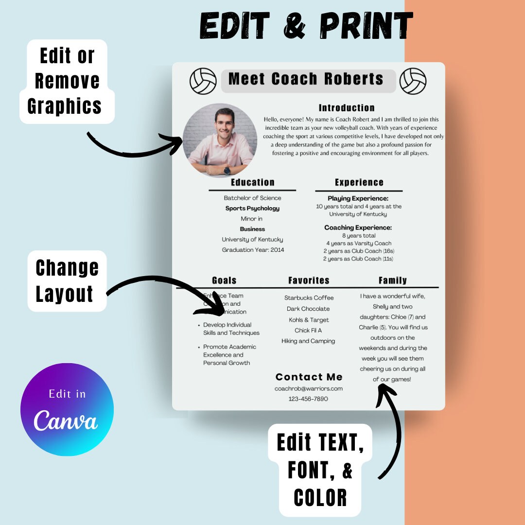 Meet the Volleyball Coach, Editable Meet the Coach Template, Volleyball ...