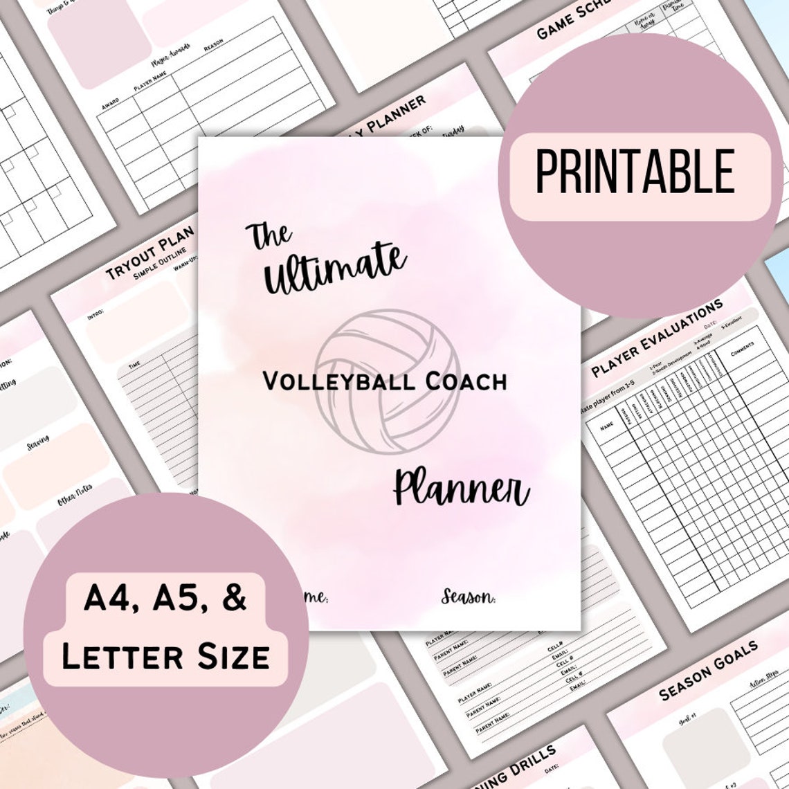 Volleyball Coach Printable Planner, Binder, Game Day, Volleyball ...