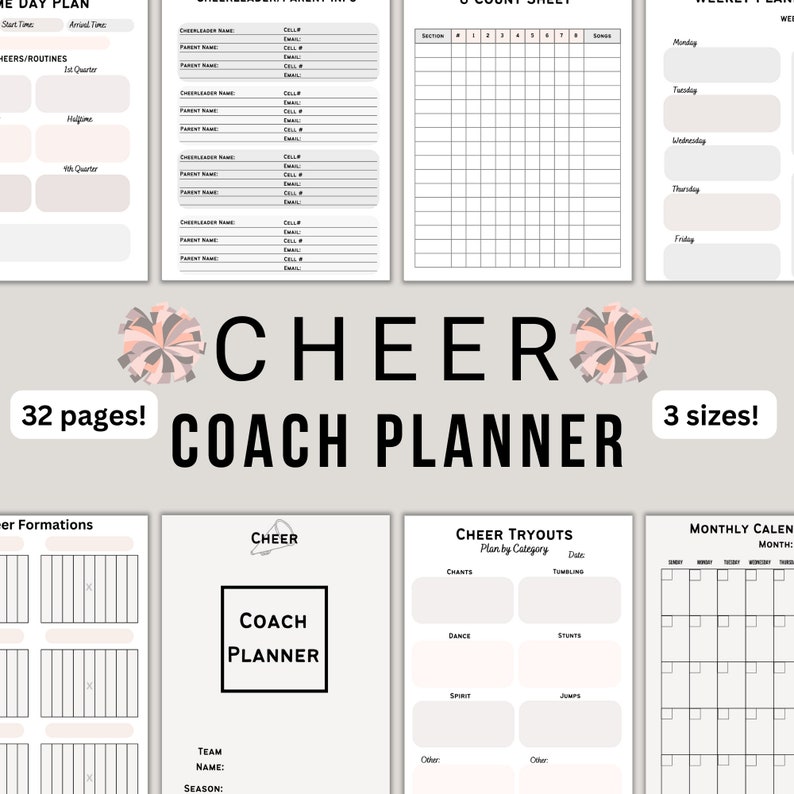 PDF Cheer Coach Planner, Printable Cheer Planner, Cheer Season Planner ...
