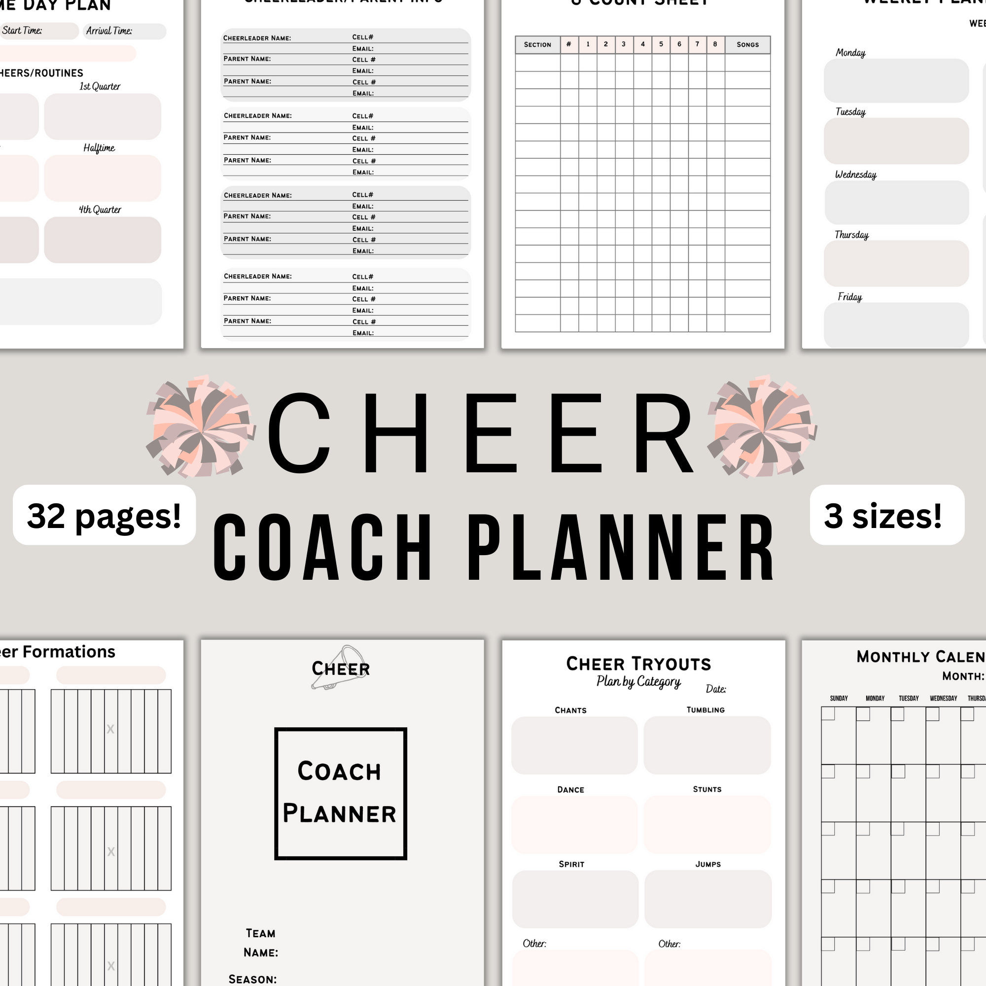 PDF Cheer Coach Planner, Printable Cheer Planner, Cheer Season Planner ...
