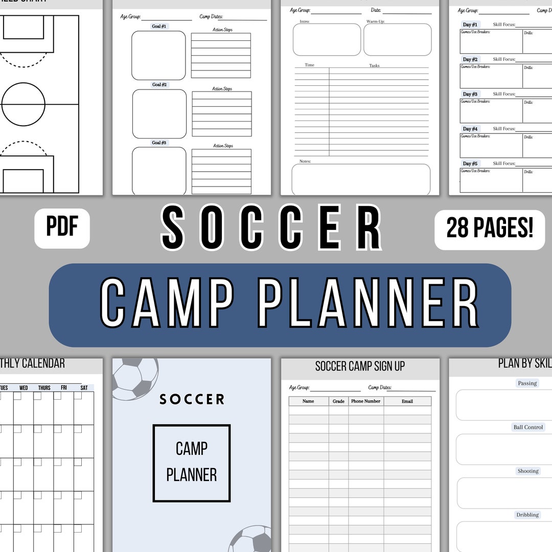 Soccer Camp Planner, Soccer Coach Camp Planner, Printable Soccer Camp ...