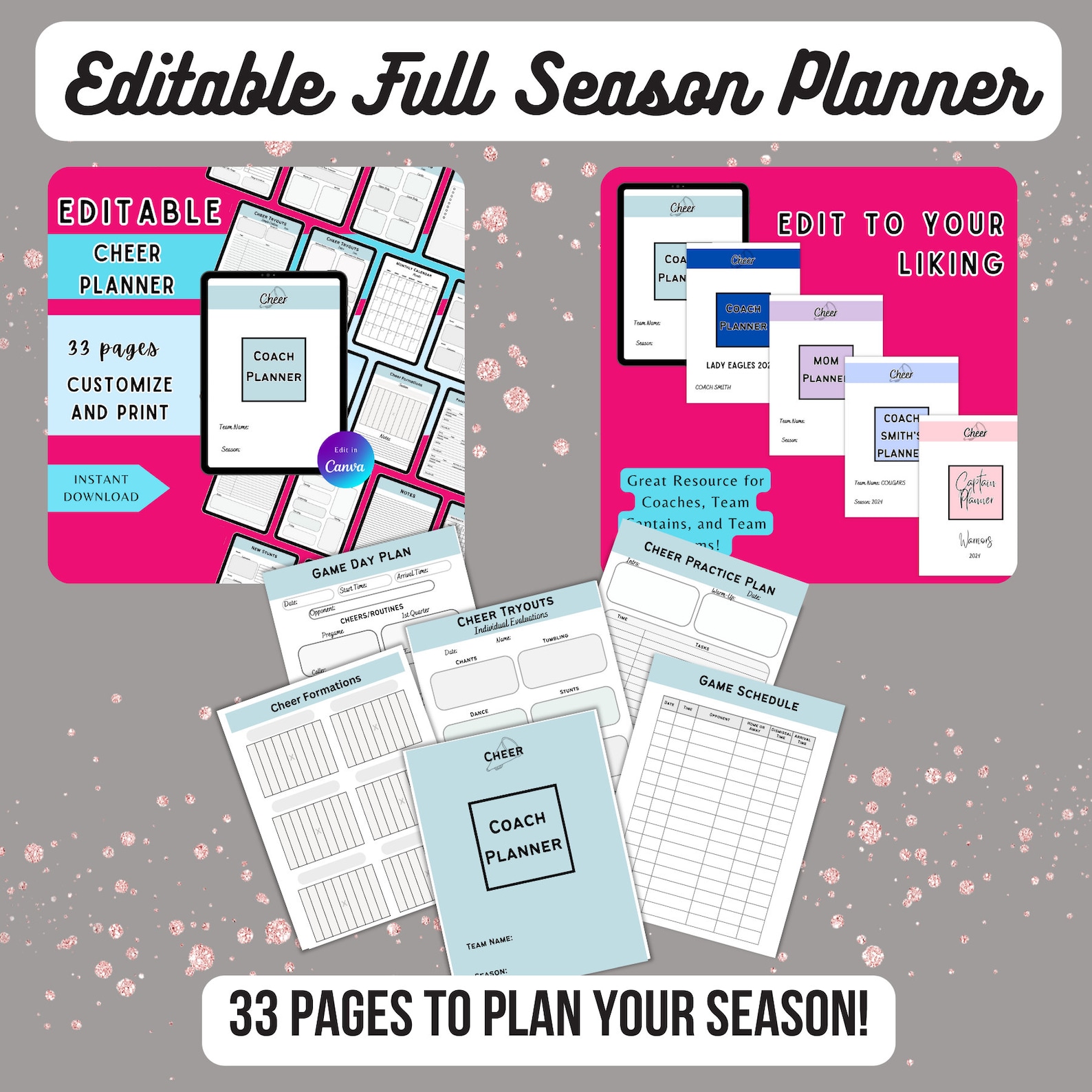 Cheer Coach Bundle, Cheer Coach Planners, Editable Cheer Forms ...