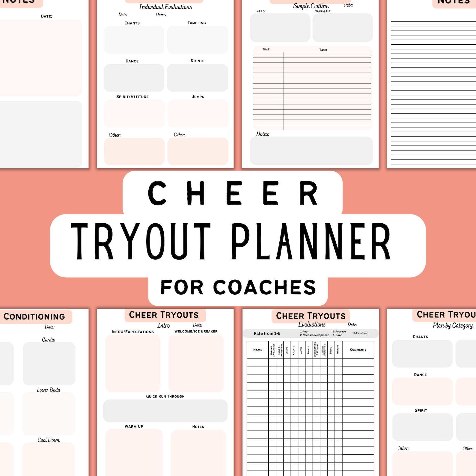 Cheer Tryout Planner, Cheer Tryout Templates, Cheer Evaluations, Cheer ...
