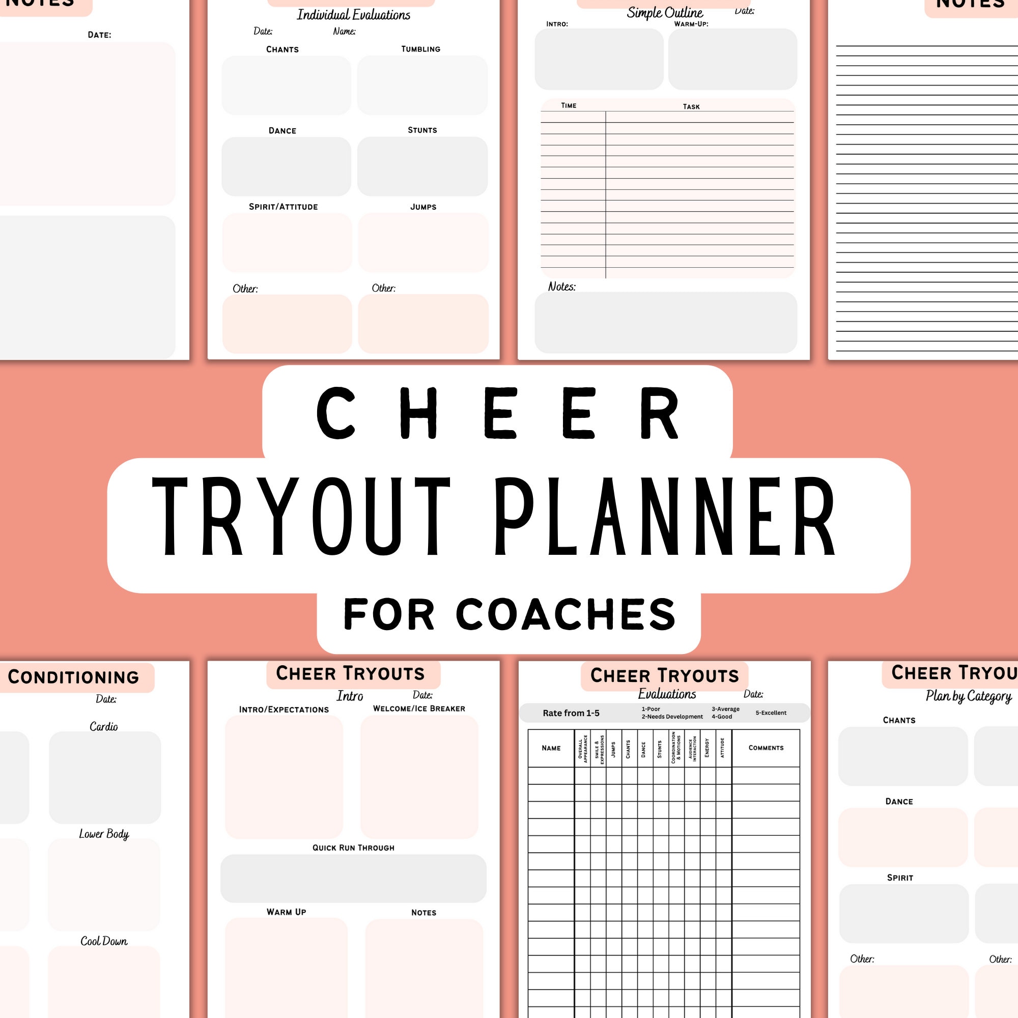 Cheer Tryout Planner, Cheer Tryout Templates, Cheer Evaluations, Cheer ...