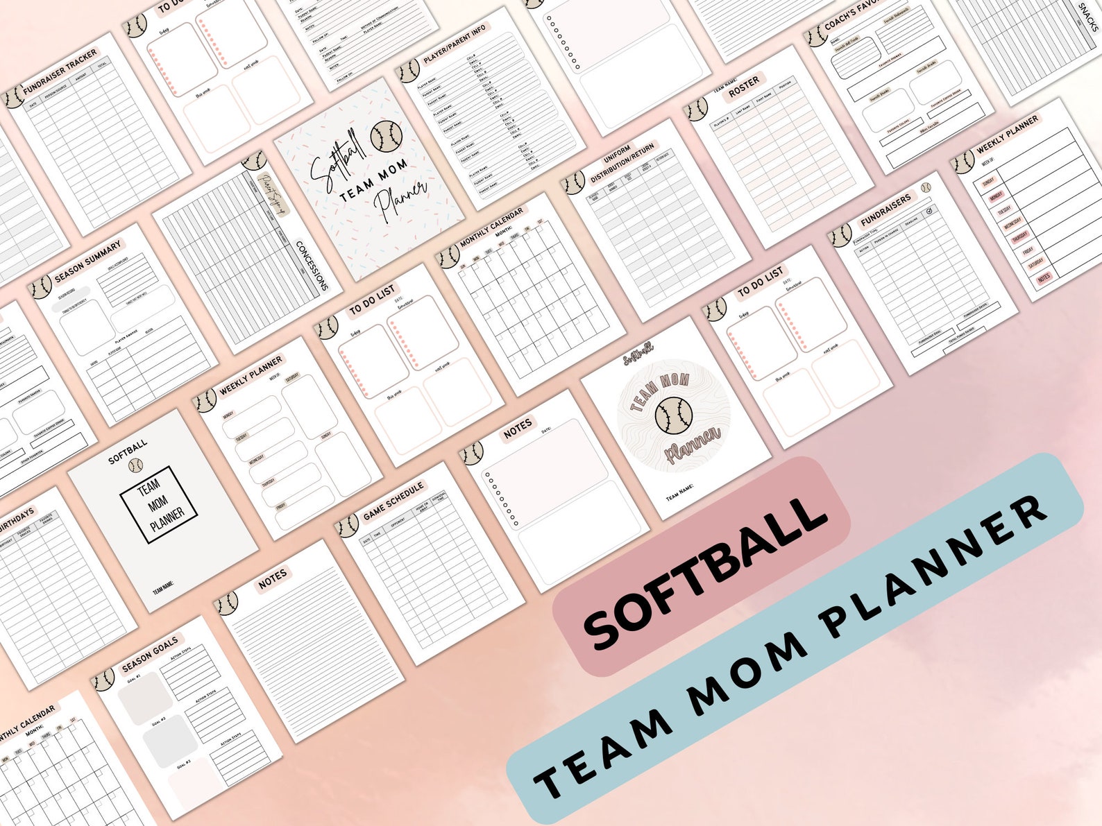 Softball Team Mom Planner, Softball Planner, Softball Mom Planner, Softball Binder, Softball ...