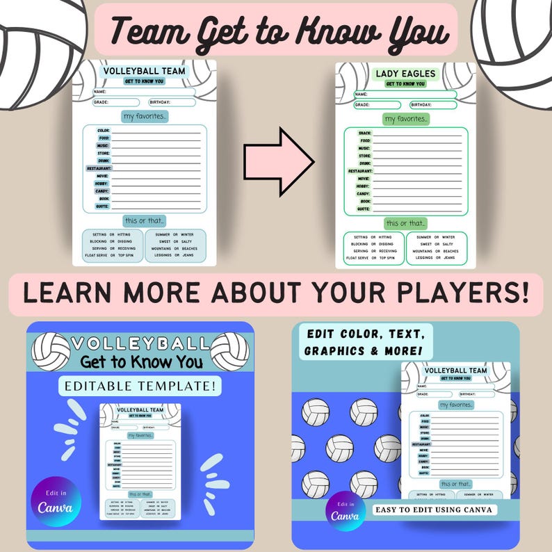 Volleyball Team Activity Bundle, Editable Team Activities, Volleyball ...