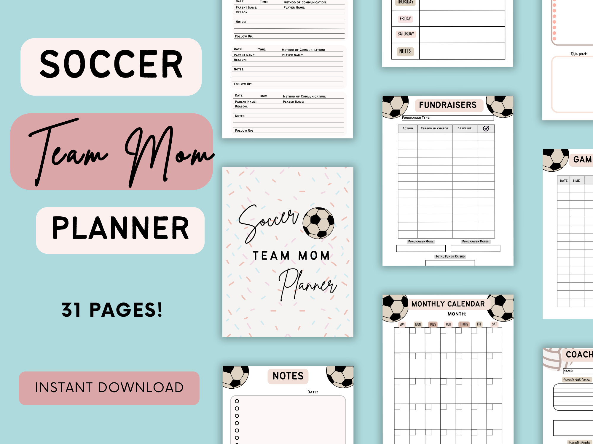 PDF Soccer Mom Planner, Team Mom Planner, Soccer Planner for Moms ...