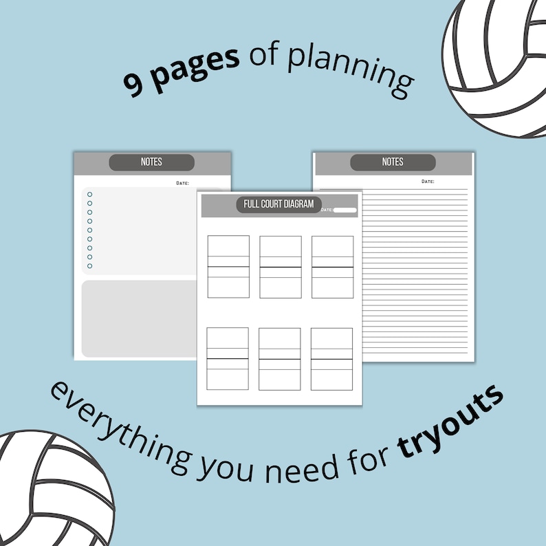 Volleyball Tryout Planner, Volleyball Tryout Sheet, Volleyball Coach's Planner, Volleyball ...