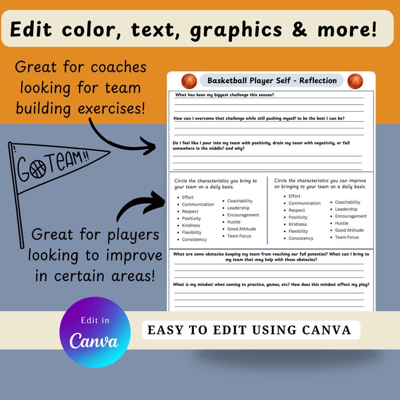 Editable Basketball Self Reflection Sheet, Basketball Player ...
