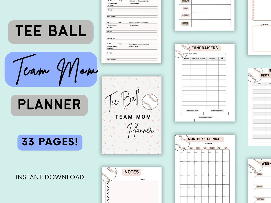 Tee Ball Team Mom Planner, Team Mom T-ball Planner, Tee Ball Planner ...