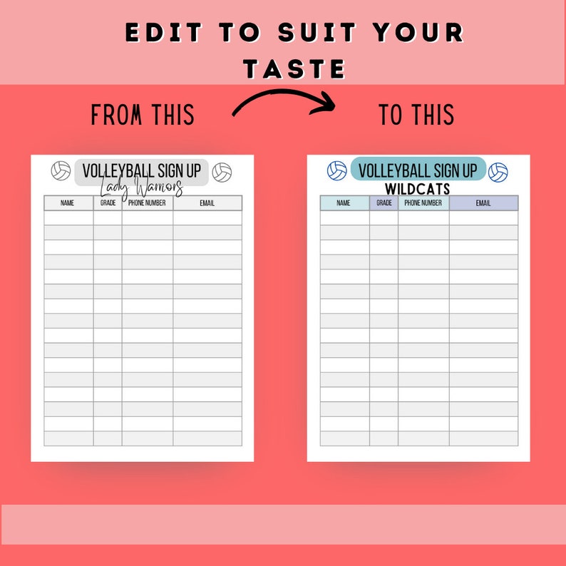Editable Volleyball Sign Up, Editable Volleyball Schedule, Volleyball ...