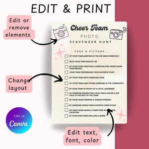 Cheer Team Scavenger Hunt, Cheer Photo Scavenger Hunt, Cheer Team Photo ...