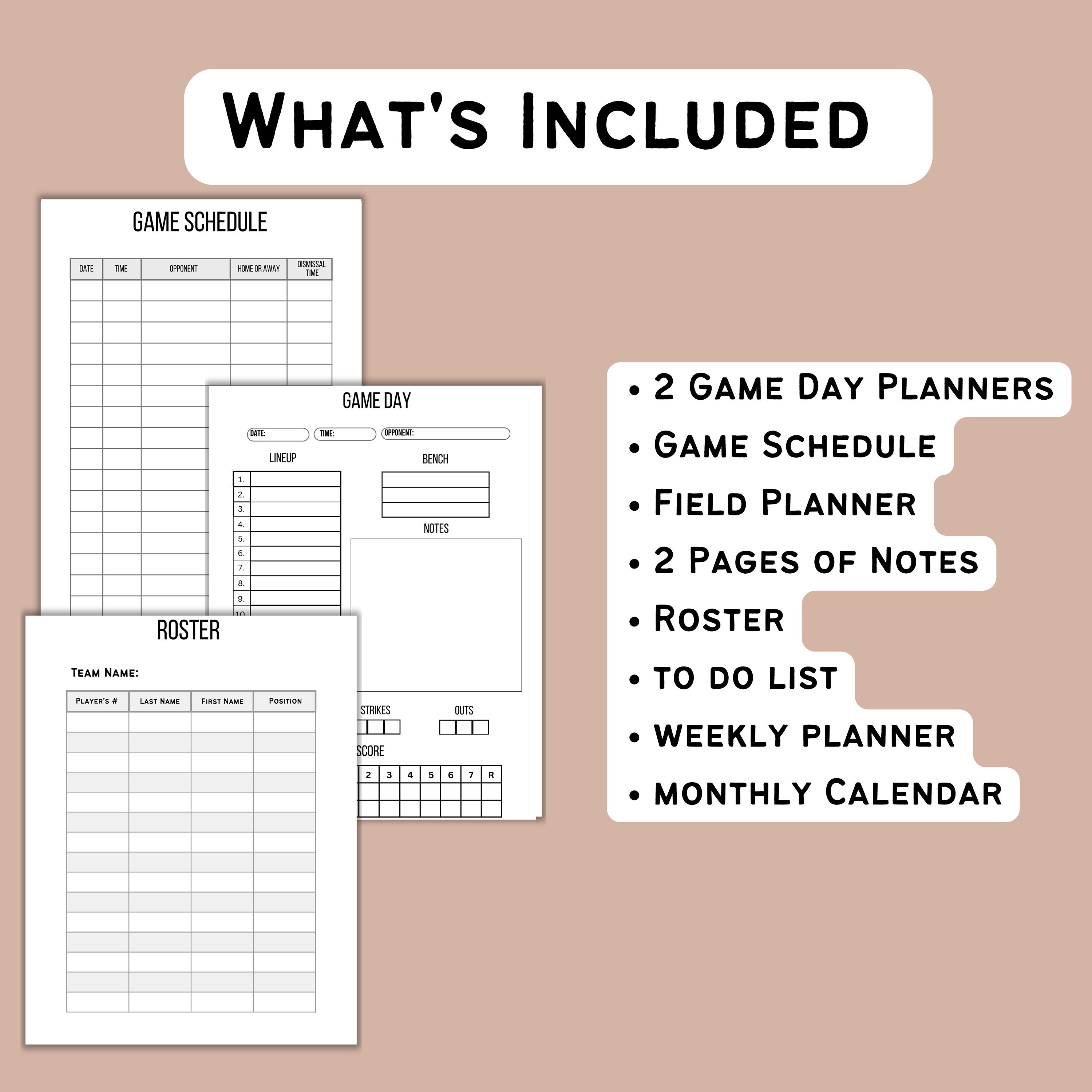 Softball Game Day Planner, Softball Coach Planner, Game Day Lineup ...