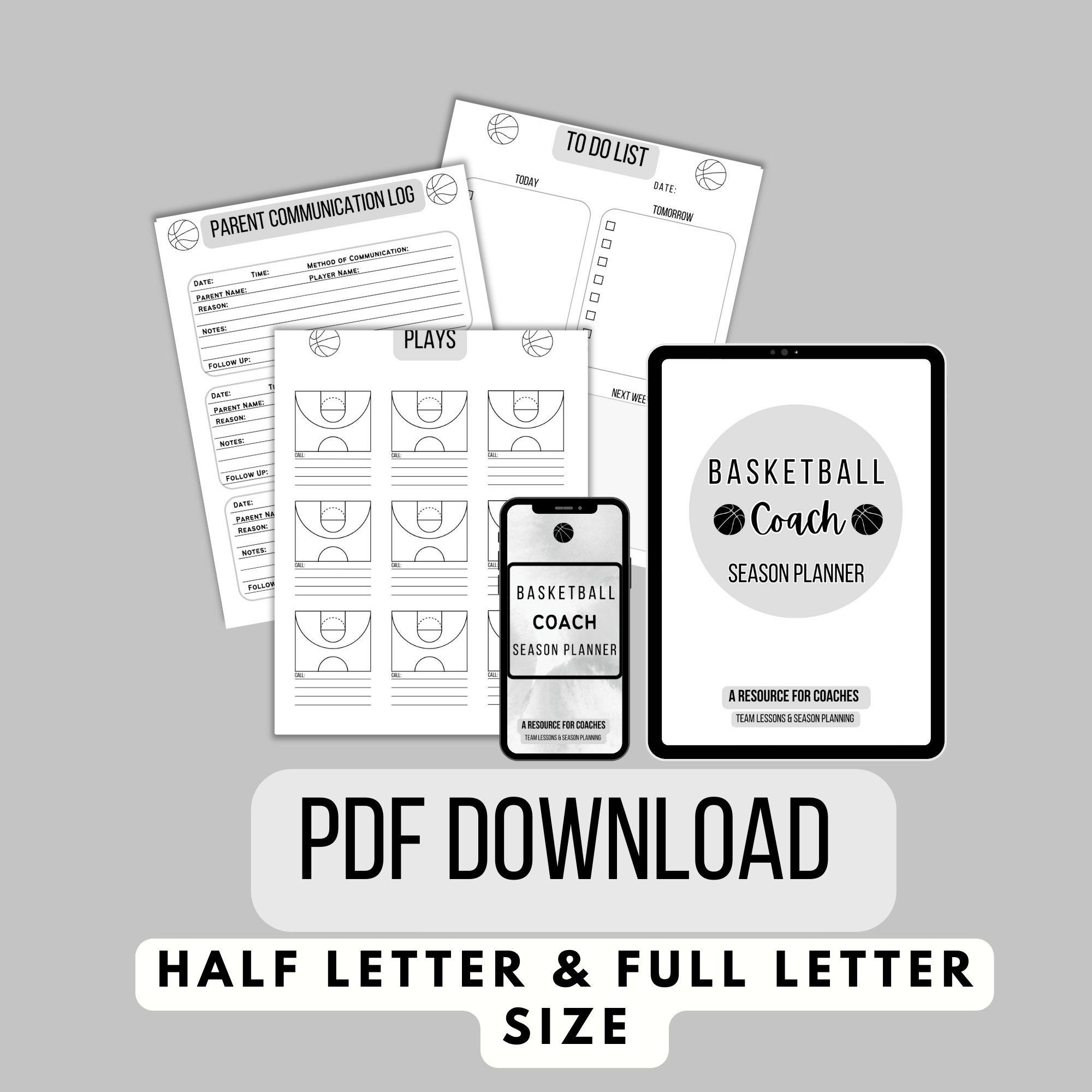 PDF Basketball Planner, Basketball Coach Planner, Basketball Season ...
