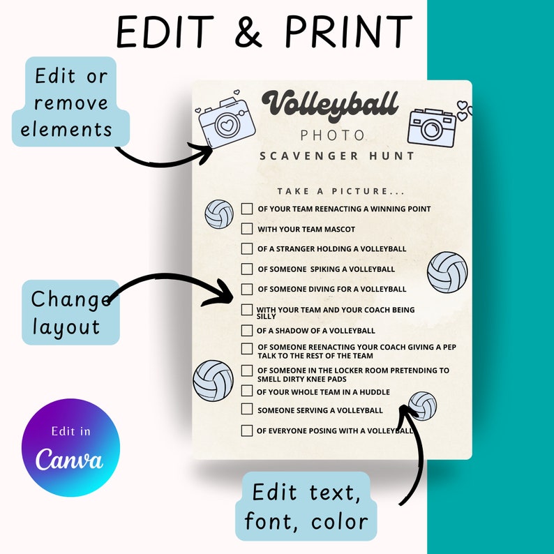 Volleyball Scavenger Hunt, Volleyball Photo Scavenger Hunt, Volleyball ...