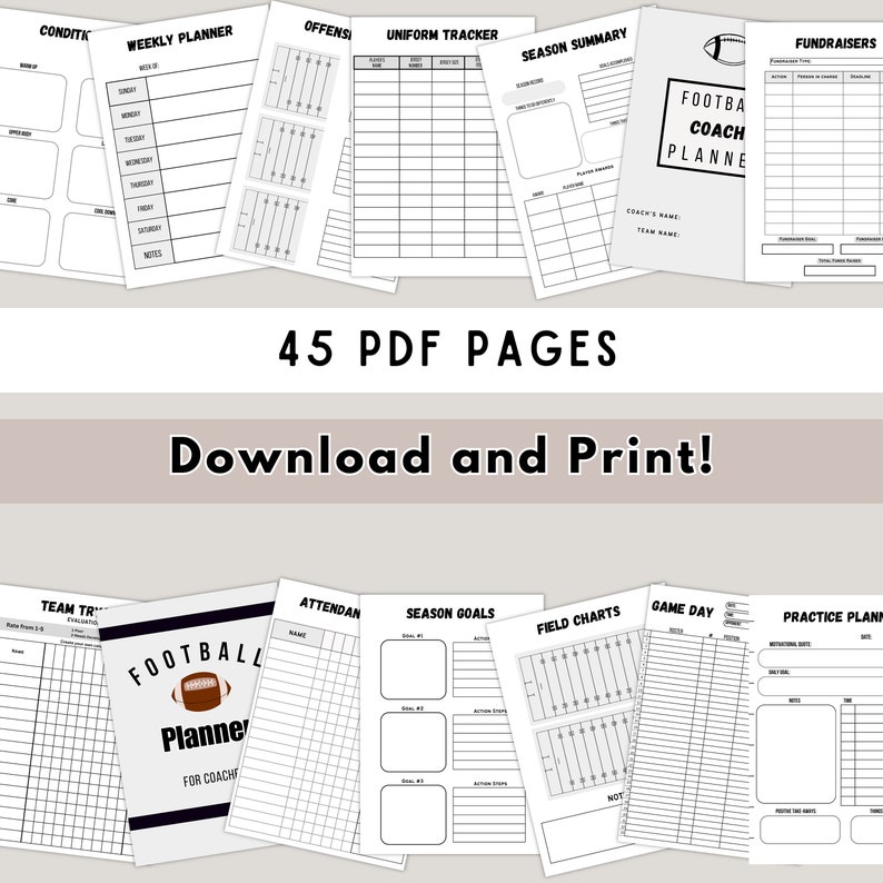 PDF Football Coach Planner, Printable Football Planner, Football Season ...