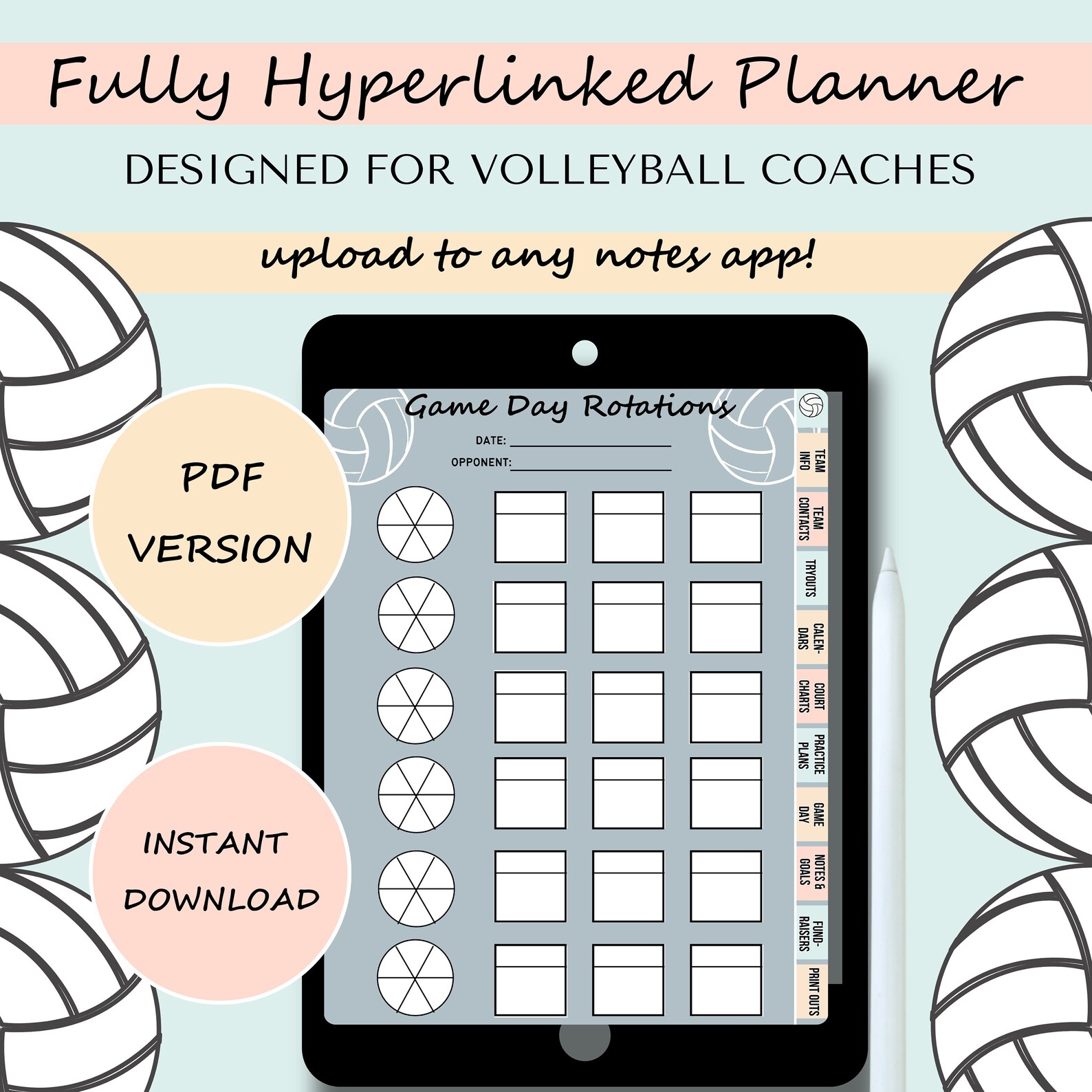 Digital Volleyball Coach Planner, Volleyball Coach Planner, Volleyball ...