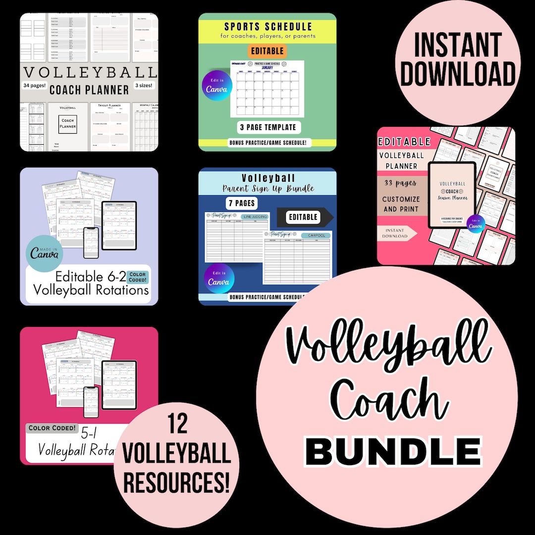 Volleyball Coach Bundle, Volleyball Coach Planners, Volleyball Editable ...