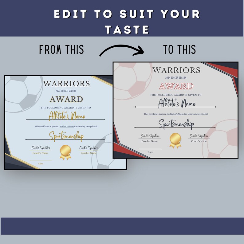 Editable Soccer Award, Editable Soccer Certificate, Soccer Player ...