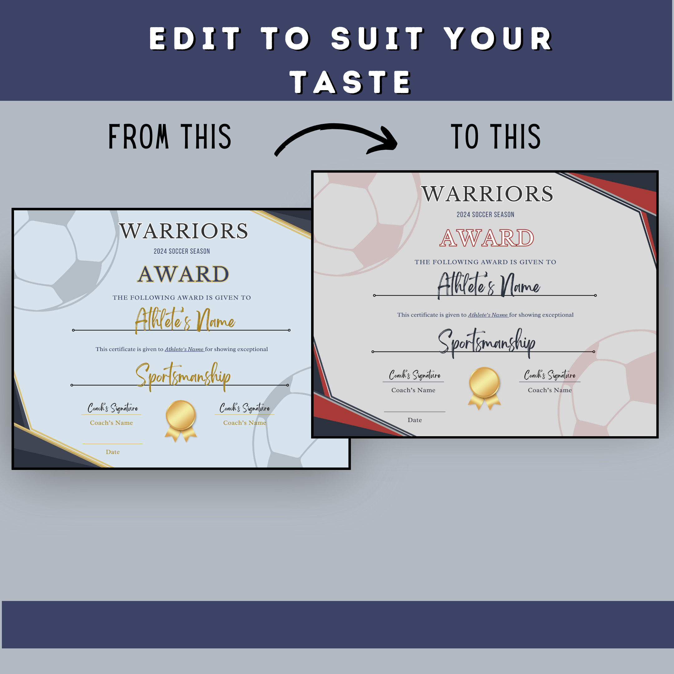 Editable Soccer Award, Editable Soccer Certificate, Soccer Player ...